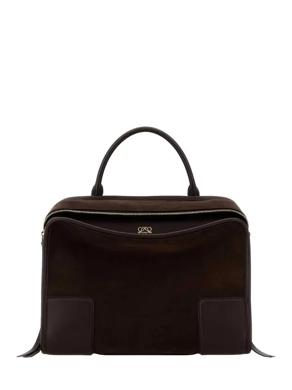 Loewe Dark Browns Suede Amazona 180 Shopping Bag - Brown