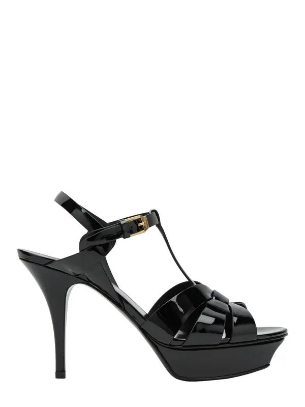 Saint Laurent Tribute Platform Sandals In Patent Leather - Black