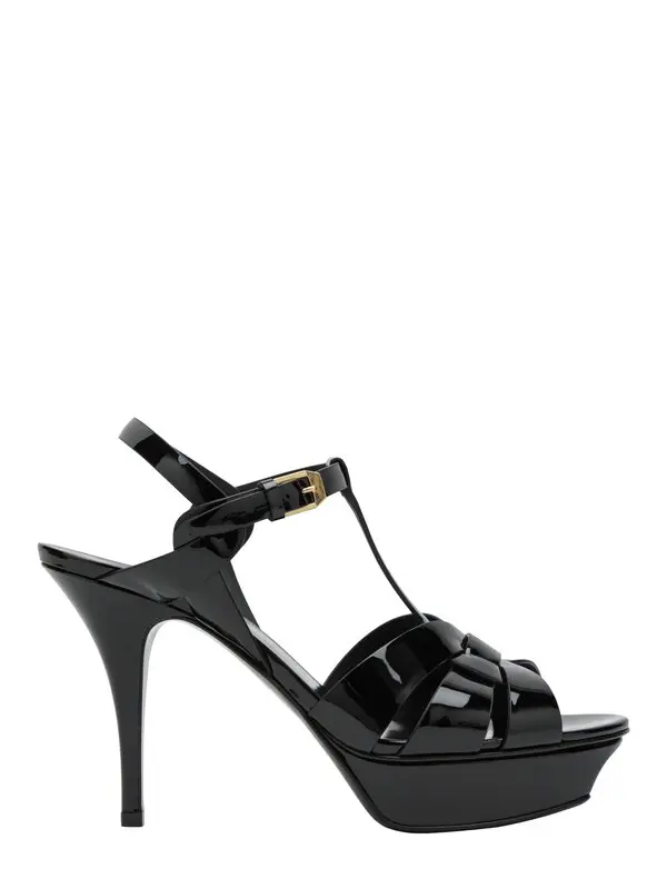 Saint Laurent Patent Leather Tribute Platform Sandals - Black