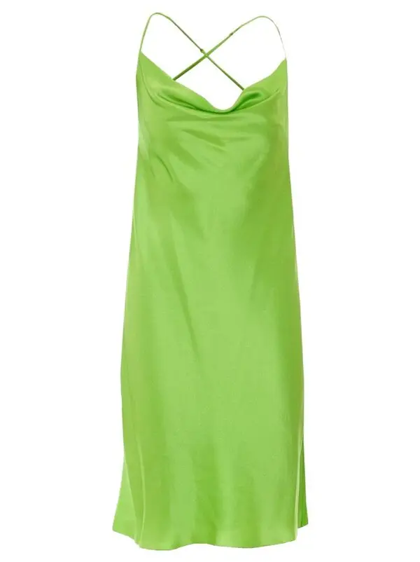 Saint Laurent Silk Satin Bare Back And Hooded Back Neck Dress - Green