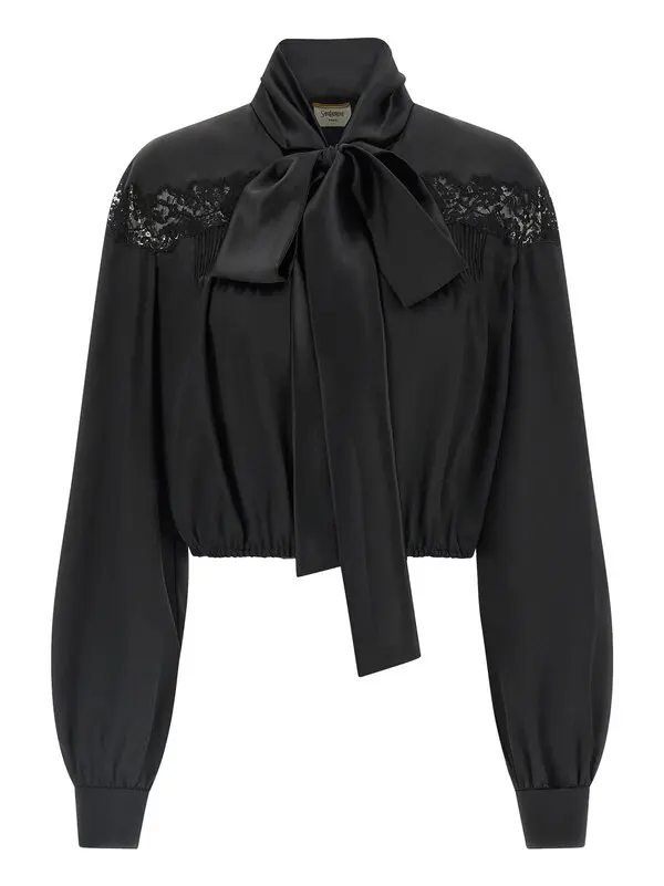 Saint Laurent Lace Silk Shirt - Black