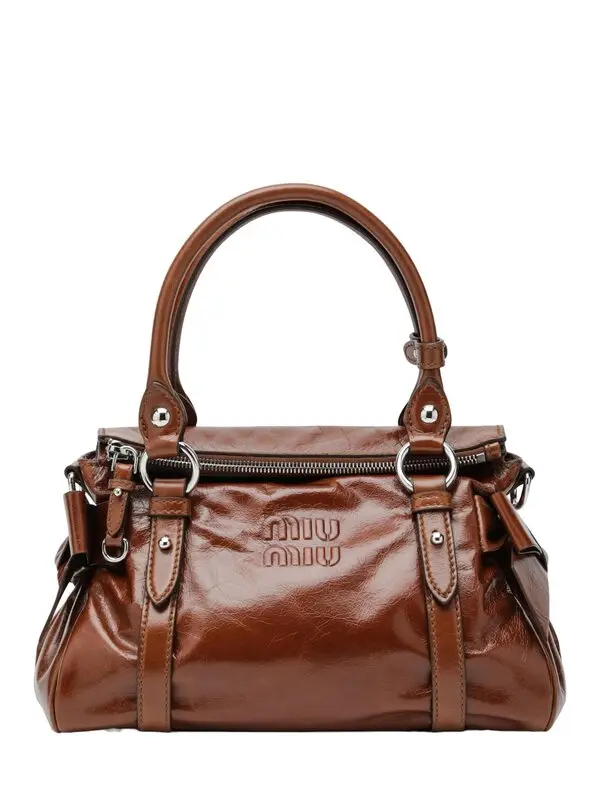 Miu Miu Glossy Leather Top-handle Bag - Brown