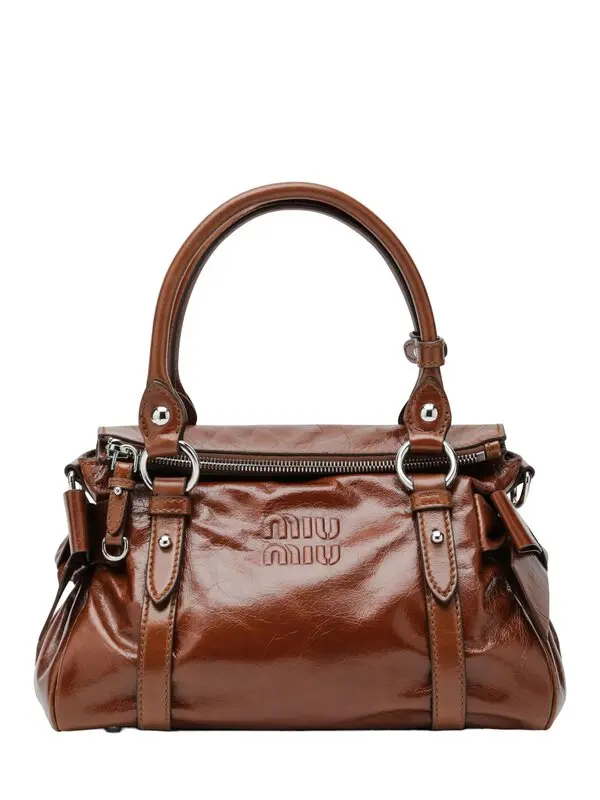 Miu Miu Glossy Leather Top-handle Bag - Brown