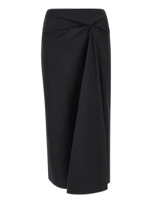 Max Mara Stretch Cotton Satin Midi Skirt - Black