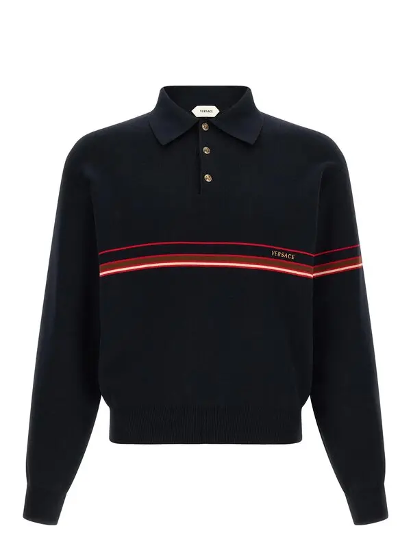 Versace Inlaid Striped Polo Shirt - Blue