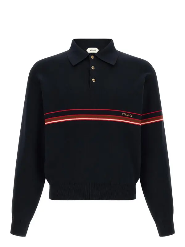 Versace Inlaid Striped Polo Shirt - Blue