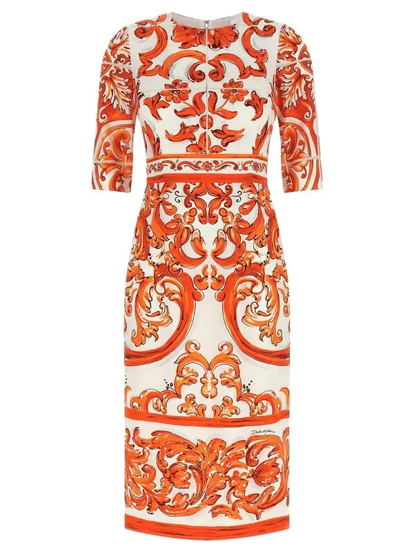 Dolce & Gabbana Maiolica Print Midi Dress - Orange