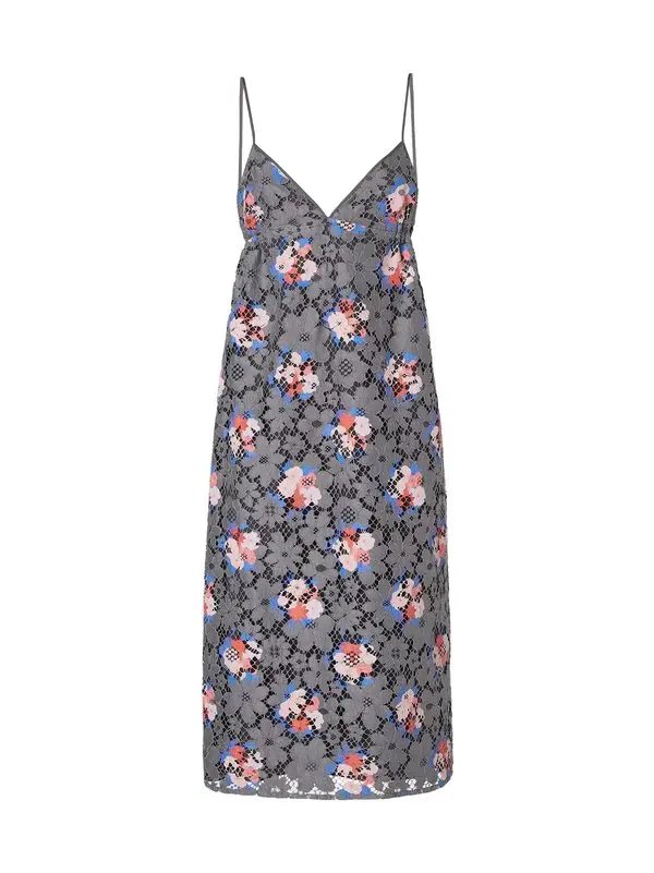 Fendi Silk Lace Floral Slip Dress - Gray
