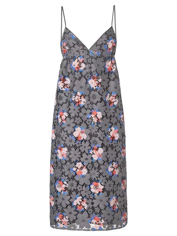 Fendi Silk Lace Floral Slip Dress - Gray