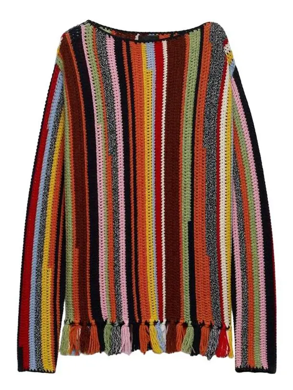 Prada Striped Fringe Knit Jumper - Orange