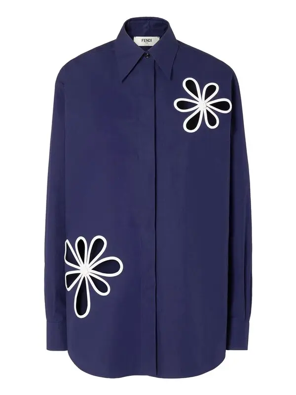 Fendi Cotton Poplin Long Sleeve Shirt - Blue
