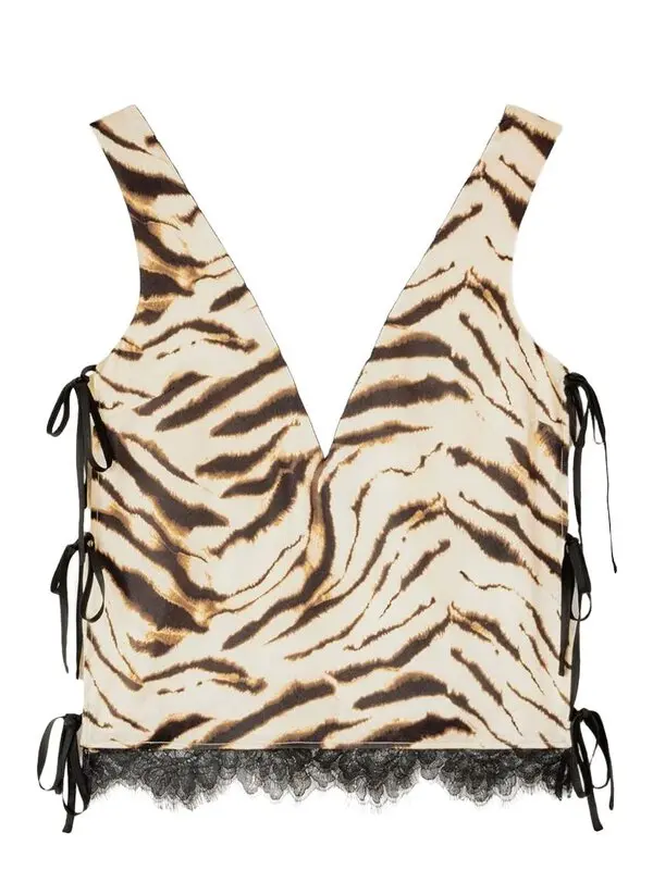 GANNI Zevra Print V-necked Top - Multicolor