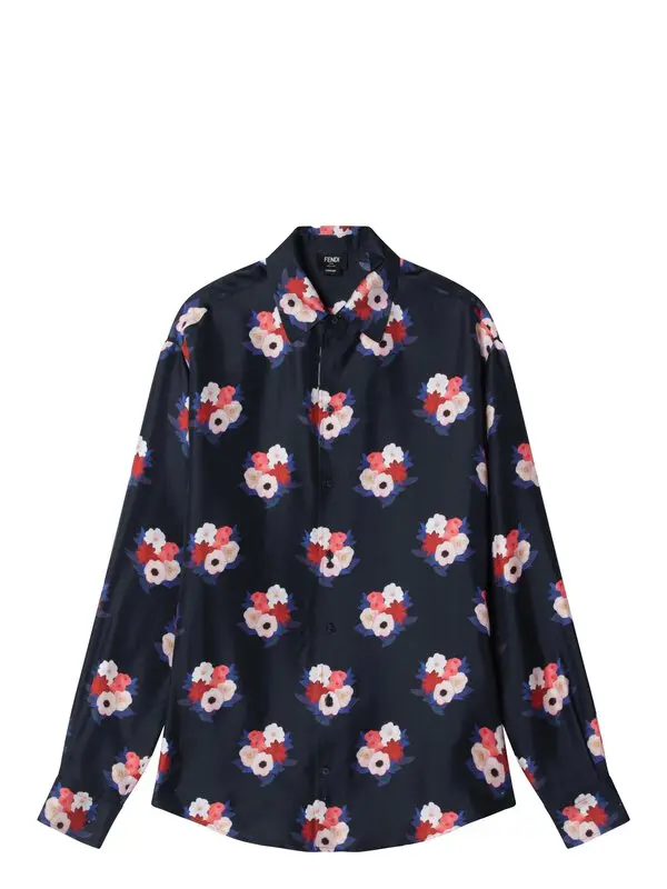 Fendi Dark Satin Shirt With Floral Print - Blue