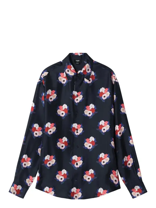 Fendi Dark Satin Shirt With Floral Print - Blue