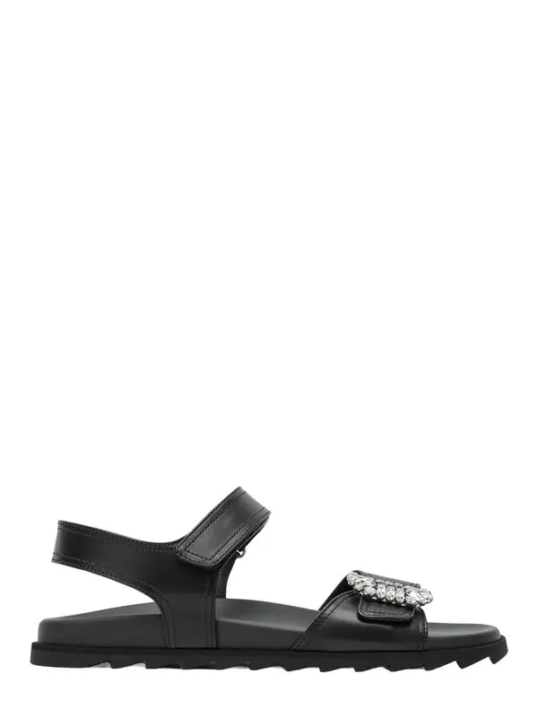 ROGER VIVIER Leather Sandals With Crystal Buckle - Black