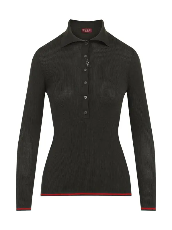 Gucci Cashmere And Silk Web Polo - Green