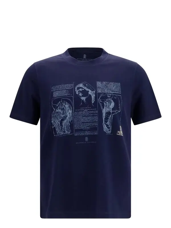 Brunello Cucinelli Cotton Printed T-shirt - Blue