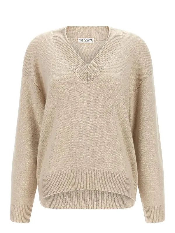 Brunello Cucinelli Diamante Cashmere And Silk Sweater - Cream