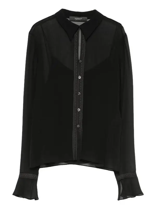 Gucci Silk Sheer Lace Trim Blouse - Black