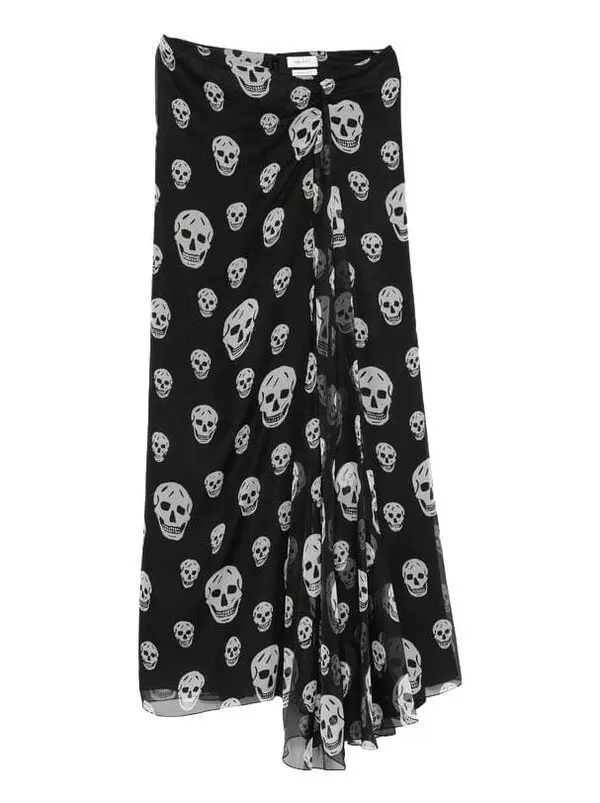 Alexander McQueen Silk Skull Print Skirt - Black