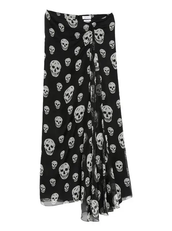 Alexander McQueen Silk Skull Print Skirt - Black