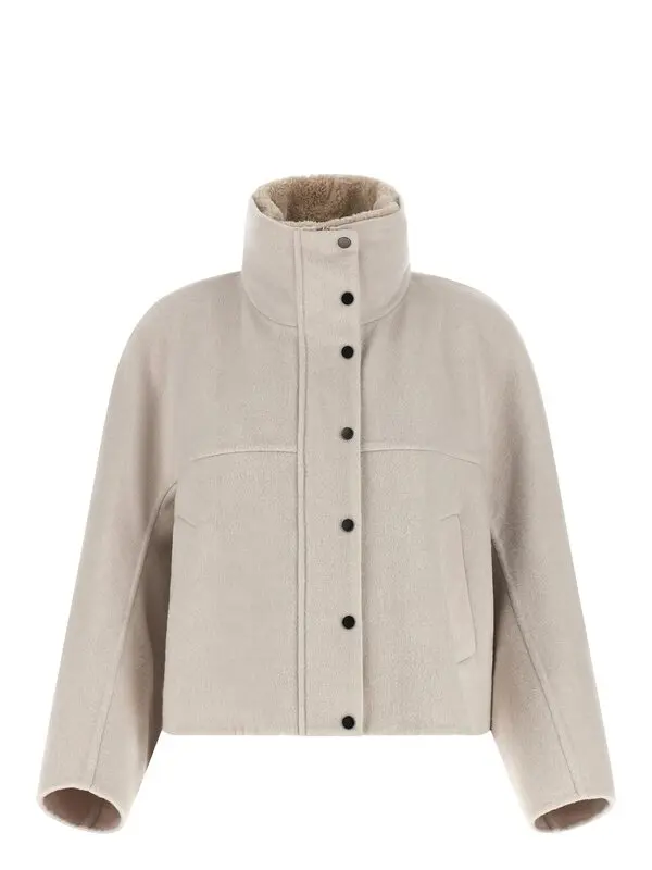 Brunello Cucinelli Virgin Wool & Cashmere Blend Cropped Coat - Gray