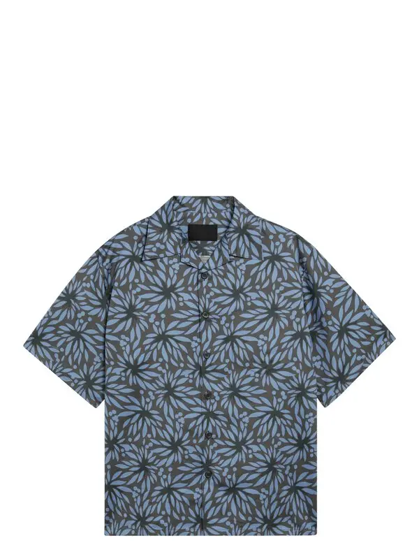 Prada Hematite/black Floral Print Bowling Shirt - Gray