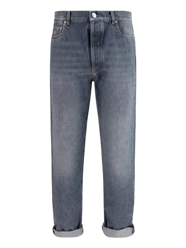 Brunello Cucinelli Straight-leg Turn-up Jeans - Gray