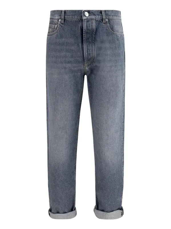 Brunello Cucinelli Straight-leg Turn-up Jeans - Gray