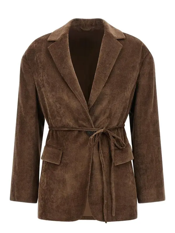 Brunello Cucinelli Microribbed Cashmere Blend Velvet Blazer - Brown