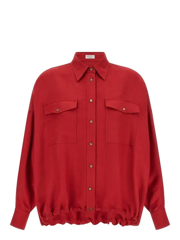 Brunello Cucinelli Linen Blend Twill Shirt - Red