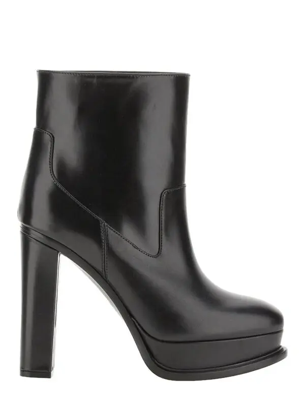 Alexander McQueen Leather Platform Boots - Black