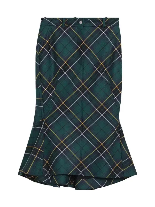 Alexander McQueen Flared Skirt In Wool Tartan - Blue
