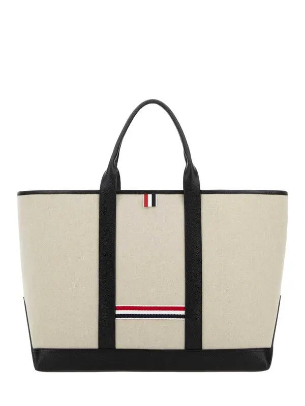 Thom Browne Canvas Medium Rwb-stripe Shopping Bag - Brown