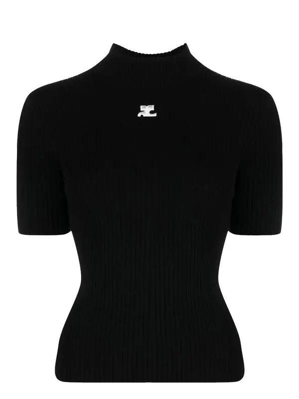 COURREGES Short Sleeves Ribbed Knitted Sweater - Black