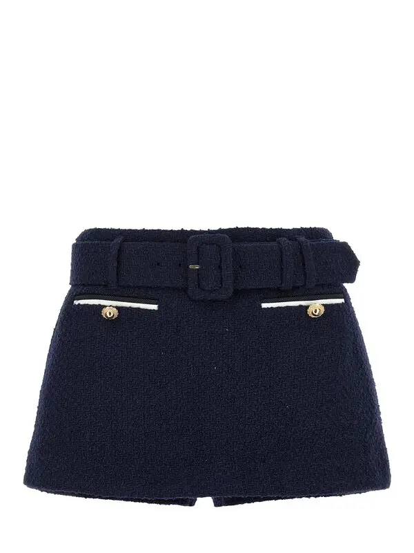 SELF-PORTRAIT Bouclé Wool Skort - Blue