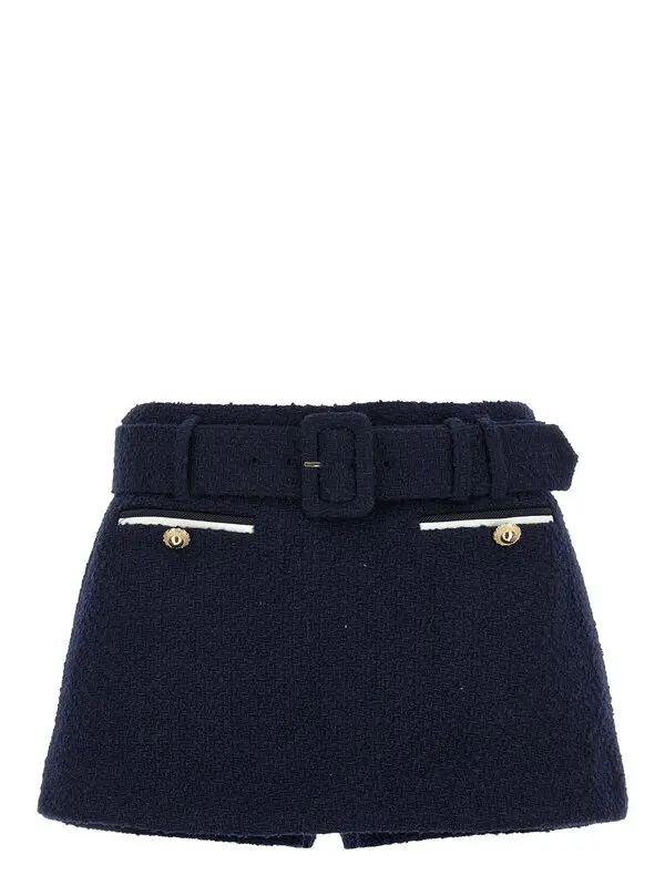 SELF-PORTRAIT Bouclé Wool Blend Skort - Blue