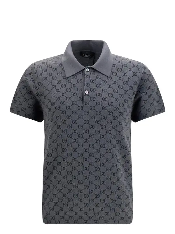 Gucci Gg Jacquard Wool And Silk Polo Shirt - Gray