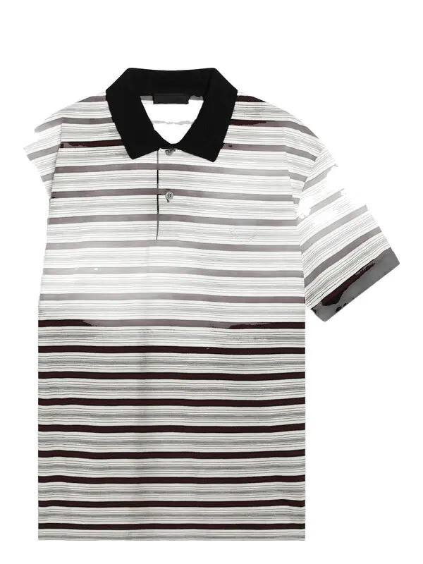 Prada Ivory/garnet Striped Cotton Polo Shirt - Cream