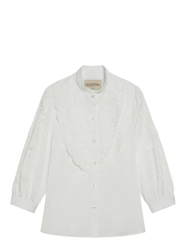 Valentino Garavani Cotton Poplin Sangallo Embroidered Shirt - White