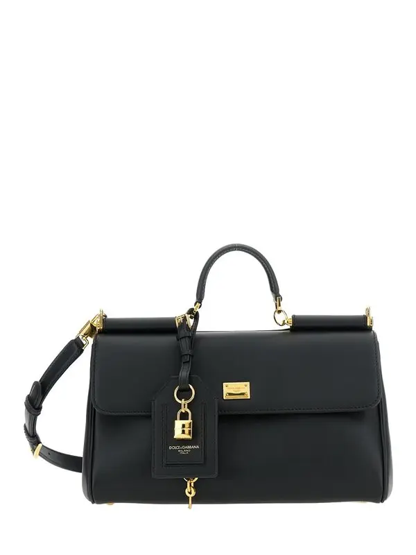 Dolce & Gabbana My Sicily' Medium Handbag With Lock Detail And Adjustable Removable Leather Shoulder Strap For - Black