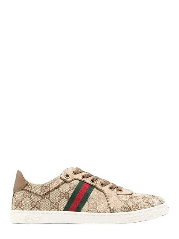 Gucci Monogram Canvas Lace-up Low-top Sneakers - Cream