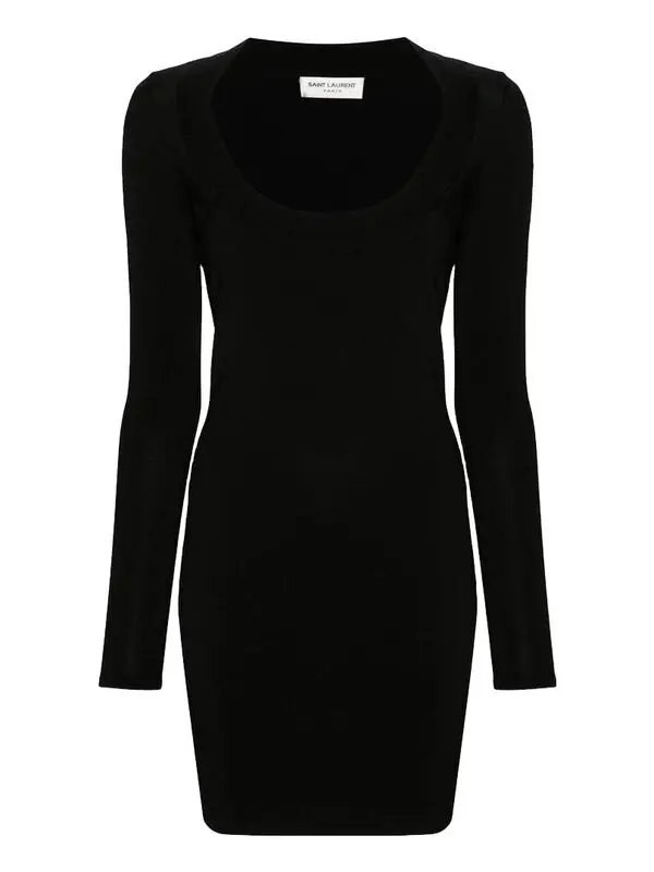Saint Laurent Stretch-design Fine Knit Ribbed Evening Dress - Black