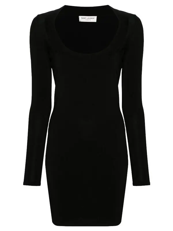 Saint Laurent Stretch-design Fine Knit Ribbed Evening Dress - Black