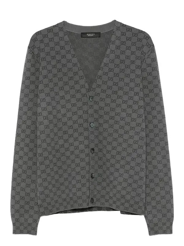Gucci Gg Supreme Pattern V-neck Cardigan - Gray