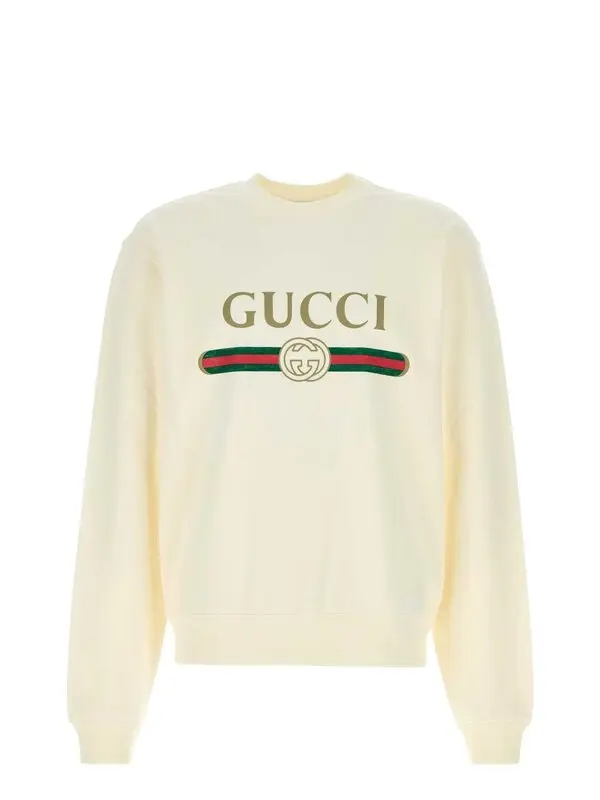 Gucci Ivory Cotton Blend Sweatshirt With Logo Detail - White