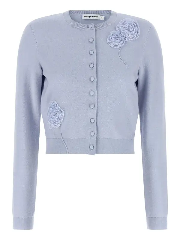 SELF-PORTRAIT Flower Knit' Cardigan - Blue