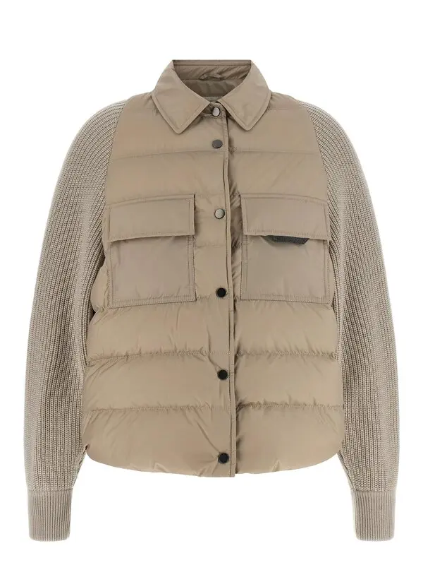 Brunello Cucinelli Shiny Flap Detail Down Jacket - Cream