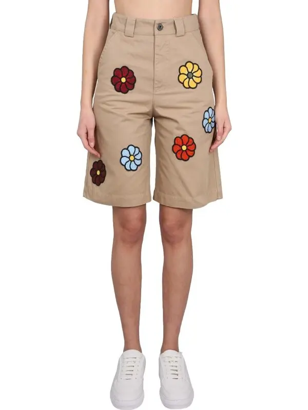 Moncler Cotton Gabardine Bermuda Shorts - Cream