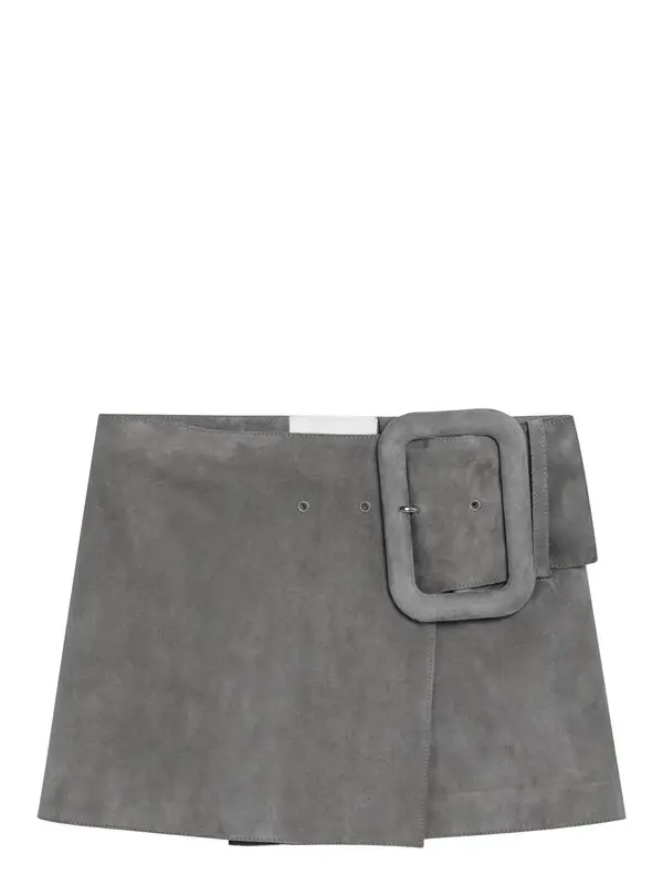 AMI Paris Suede Mini Skirt With Large Buckle Belt - Gray